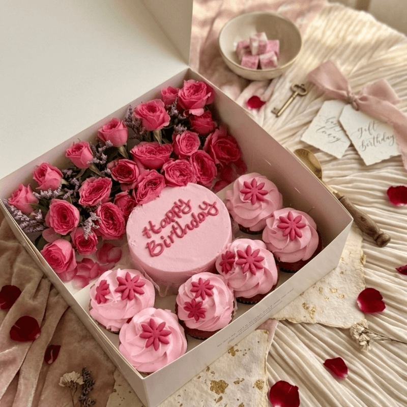 Bliss Pink Combo Box | Cake Cupcakes Flowers Gift Set